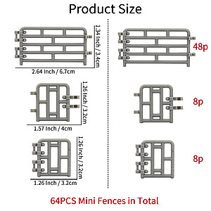 Toymany 64PCS Mini Toys Fence for Farm Animals - Tiny Horse Corral Plastic Fencing for Farm Barn Paddock Horses Figurines for Kids Toddlers