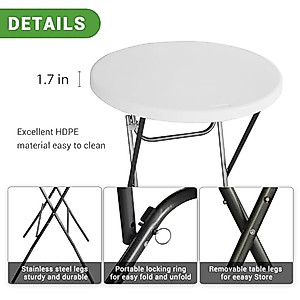 Gnomiya 32in Folding Cocktail Table for Parties, High Top Table Granite White, Bar Height Pub Table for Events, Weddings, Banquets, Family Gatherings
