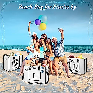 Friend Birthday Gifts for Women w Makeup Bag, Ini-tial Can-vas Tote Bag for Women, Personalized Couple Bride Valentines Gifts w Inner Pocket, Front Pocket, Shoulder Strap, Card, Gift Box, Beach Bag B