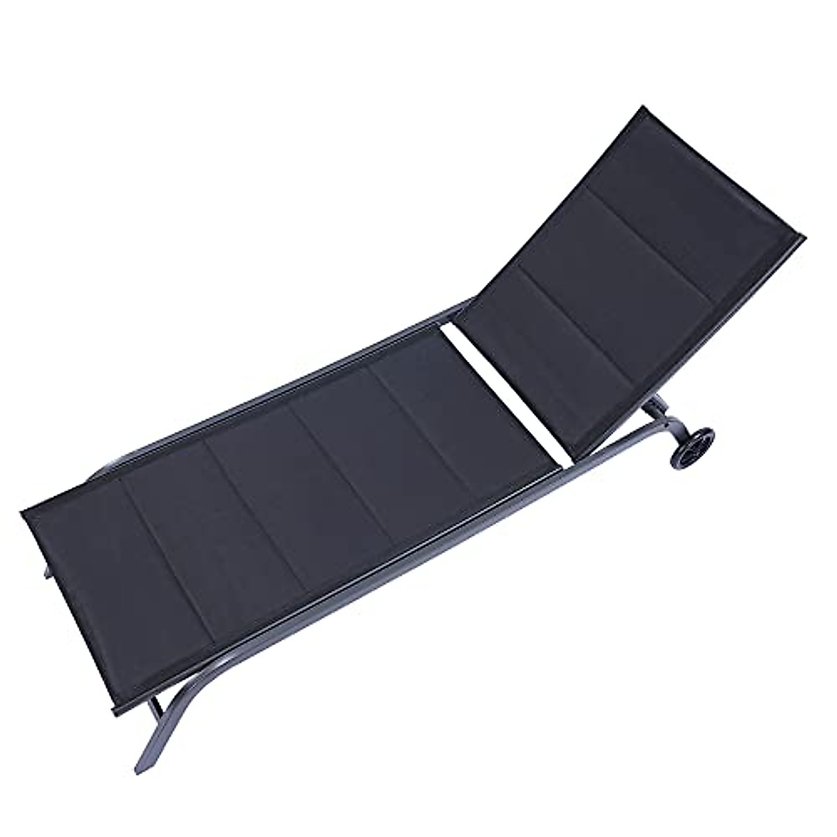 MengkOutdoor 2-Pcs Set Chaise Lounge Chairs, Five-Position Adjustable Metal Recliner， Black