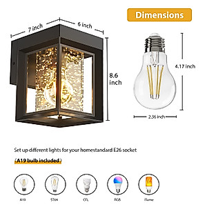LityMax Carriage Traditional Outdoor Wall Light Fixture LED Bronze Black Clear Bubble Seedy Glass Exterior Wall Lanterns House Porch Patio Outside Deck Garage Front Door Garden Home, Bulb Included