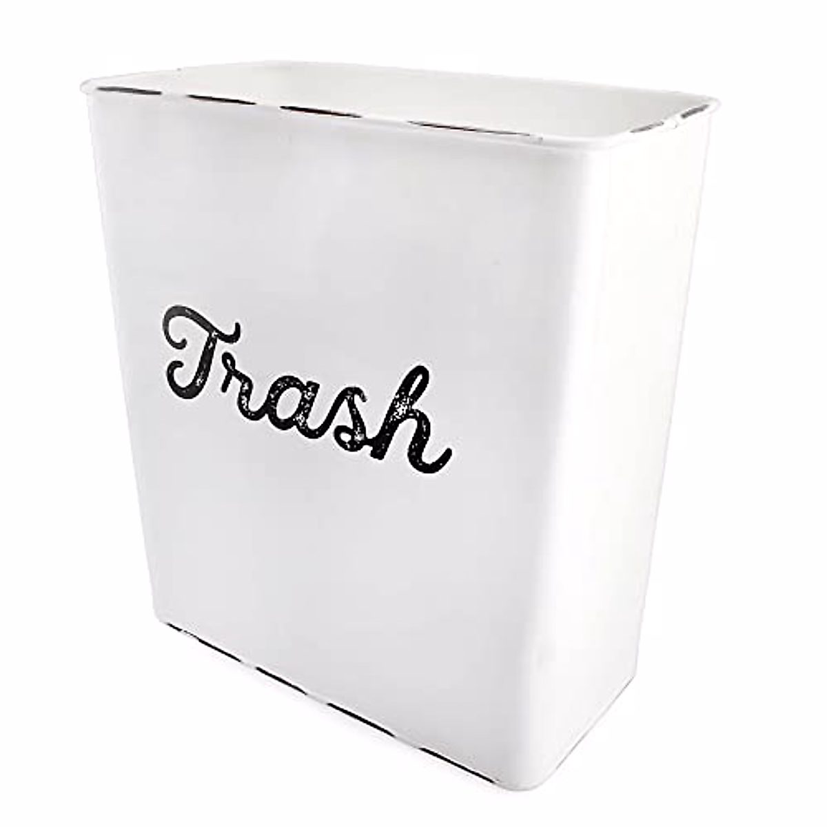 AuldHome White Enamel Trash Can, Rustic Farmhouse Wastebasket for Bathroom, Bedroom, or Office