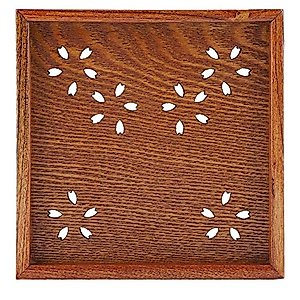 Wooden Tea Tray,Traditional Chinese Japanese Wooden Cherry Blossom Pattern Carved Hollow Square Tea Tray Coffee Fruit Snack Tray, widely Used in Restaurants, Home(18*18cm)