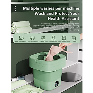 Portable Washing Machine Mini Washer with Drain Basket, Foldable Small Washer Deep Cleaning for Underwear, Socks, Baby Clothes, Travel, Camping, RV, Dorm, Apartment (Purple+Blue Light)