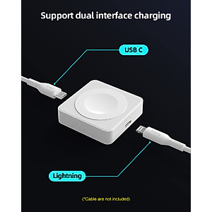 iFory Watch Charger Designed for Apple Watch Series 6/SE/5/4/3 MFi Certified Magnetic Wireless Charger with Dual Port USB C and Lightning - CloudWhite