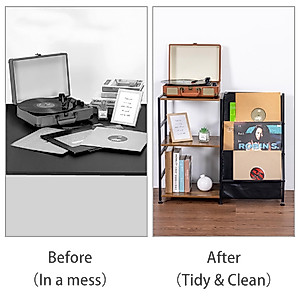 Zekeoney Record Player Stand Turntable Stand with 3-Tier Vinyl Record Storage, Vinyl Holder Display Shelf Holds Up to 200 Albums, Vinyl Record Holder Cabinet for Living Room, Bedroom