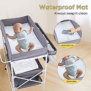 SOKO Portable Changing Table - Foldable Baby Diaper Changing Station Height Adjustable Diaper Changing Table, Waterproof Changing Table Pad Easy to Clean, Mobile Nursery Organizer for Newborn