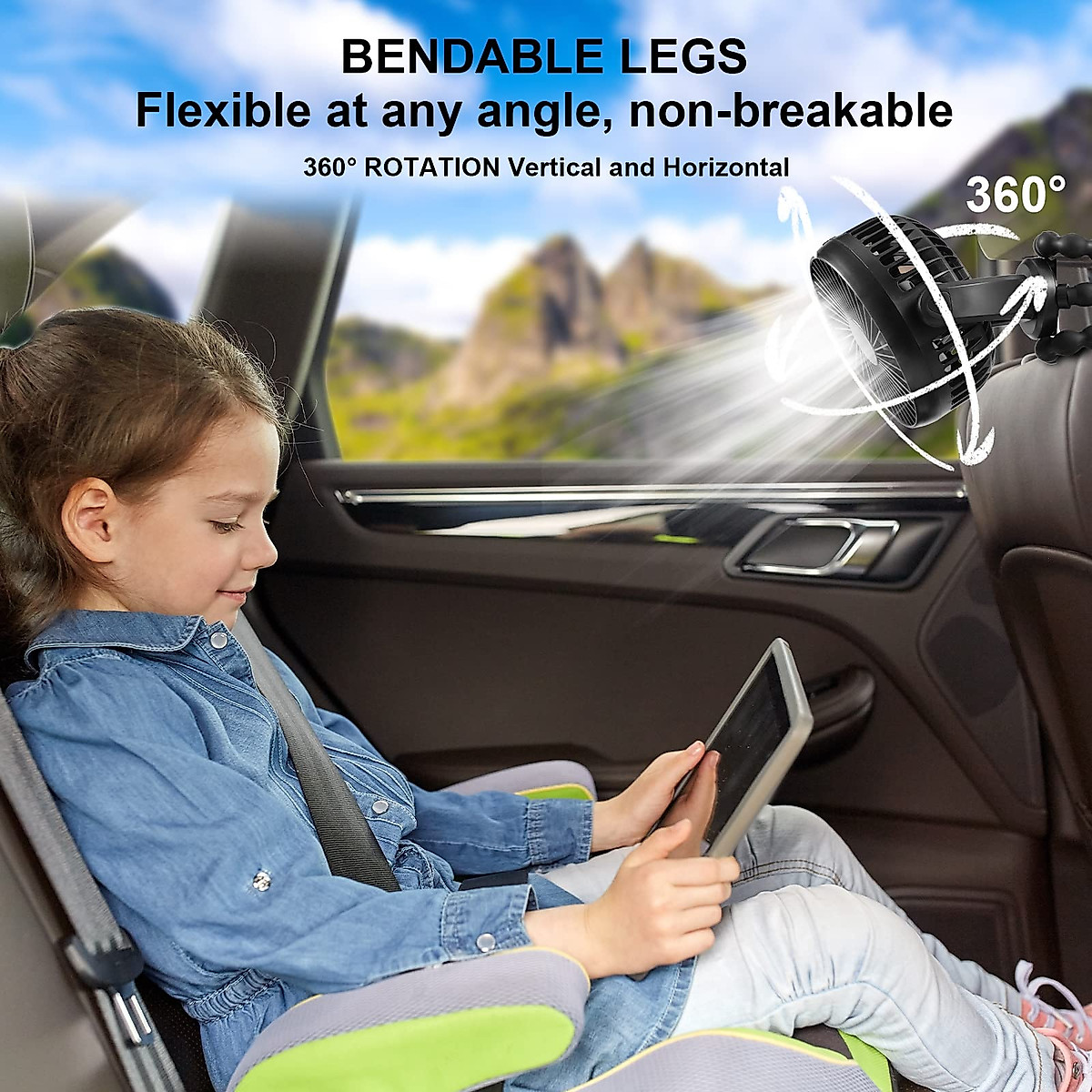 GTIPPOR Portable Stroller Fan,10000mAh Batterry Operated USB Fan,3 Speeds Handheld Personal Fan with Flexible Tripod Clip on Desk Fan for Baby Stroller Car Seat