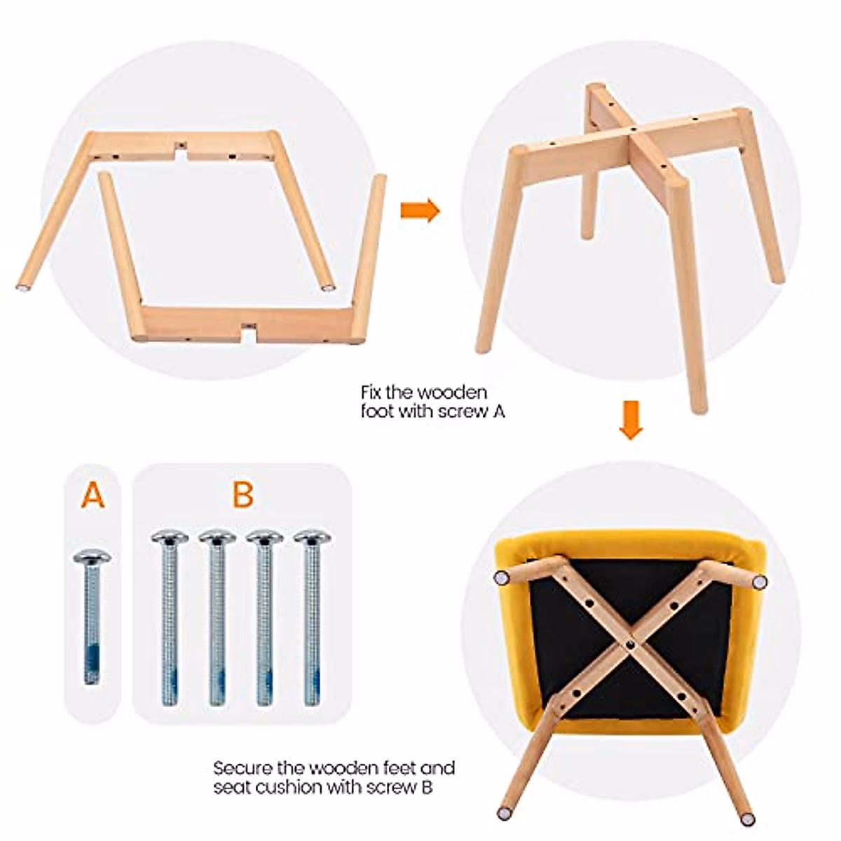 ceedment Small Modern Living Dining Room Accent Arm Chairs Club Guest with Solid Wood Legs(2, Yellow)