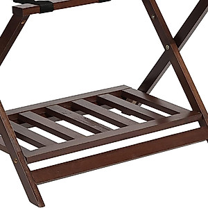 PJ Wood Portable Hotel Style Solid Wooden Folding Luggage Rack with Bottom Shoe Storage Shelf for House Guests or Travel, Walnut (2 Pack)