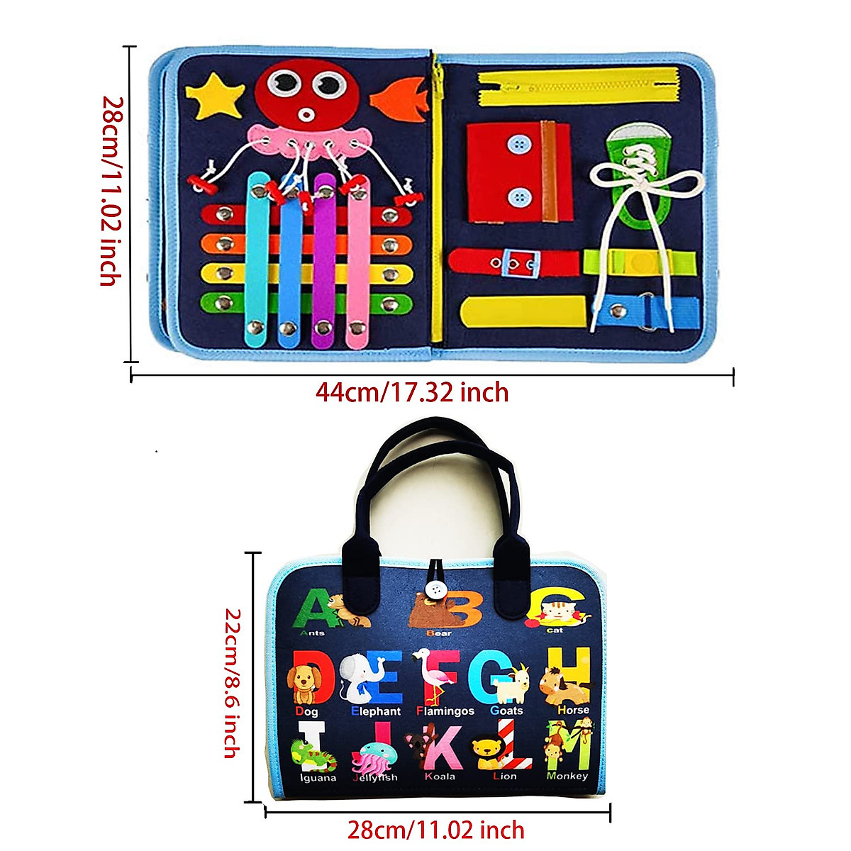 A&K L'YDIA Montessori Busy Board Toys for Toddlers,Educational Preschool Activity Book for 3 4 Year Old Girls and Boys -Activities Board Suit for Fine Basic Dress Motor Skills (Blue)