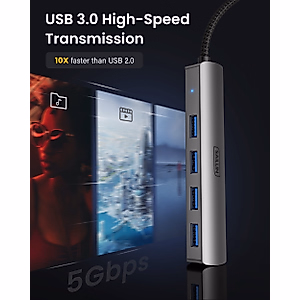 USB C to USB Hub 4 Ports, SAILLIN Aluminum Type C to USB Adapter with 4 USB 3.0 Ports, Thunderbolt 3 to USB 3.0 Multiport Adapter Compatible with MacBook Pro/Air, iPad Pro, XPS, Chromebook and More