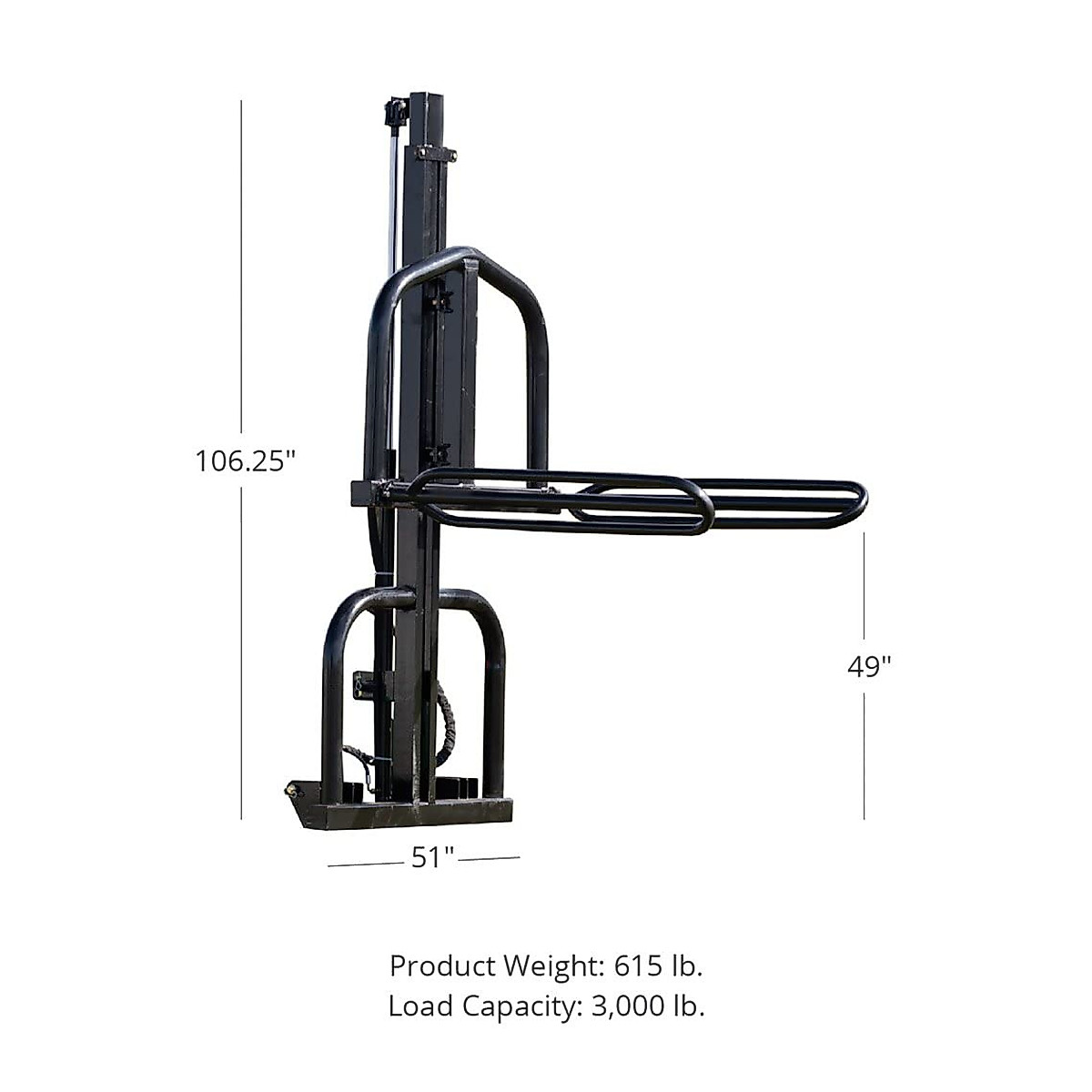 Titan Attachments 3 Point Hydraulic Hay Bale Lift Fits Category 1 and 2 Tractors