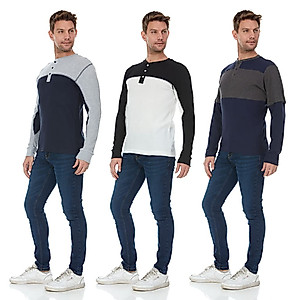 DARESAY 3 Pack: Thermal Long Sleeve Tee Shirt for Men- Henley & Crew Long Sleeve Shirts for Men – Mens long sleeve T Shirts