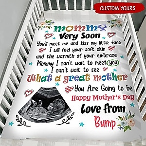 Mommy Happy Mother’s Day from The Bump, Personalized Pregnancy Announcement Blanket, Custom Sonogram Photo Upload Gift for New Mom