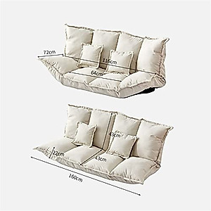 YokIma Tatami Lazy Lounge Couch,Double Folding Sofa Bed, Floor Lazy Sofa Bed,Multi-Position Adjustable Lounger Sleeper Seat Chair with 2 Pillows, Home Office Living Room Bedroom,Dark Blue (Beige)