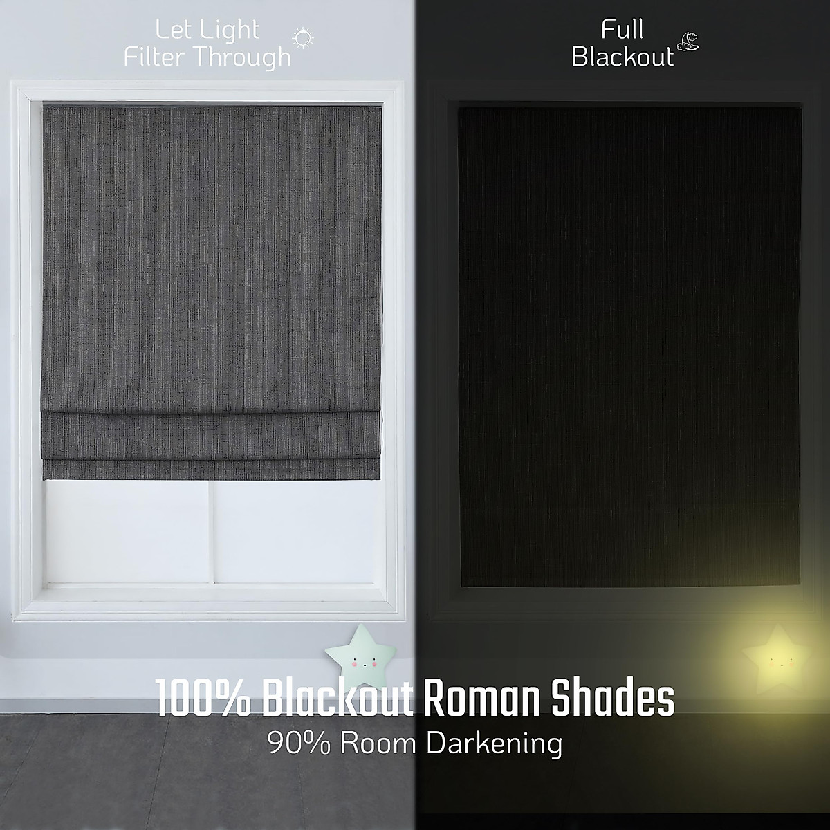 Everyday Celebration 100% Blackout Cordless Roman Shades - Thermal Insulated Window Blinds for Indoor Use, Pepper, 34” W x 64” H