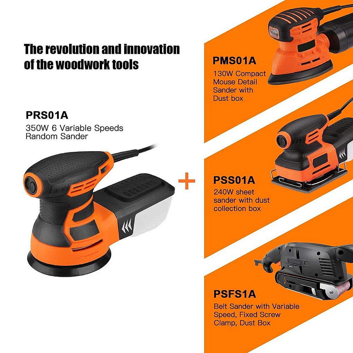 5-inch 3.0A Random Orbit Sander with 12Pcs Sandpapers, 6 Variable Speed 6000-13000RPM and High-Performance Dust Collection System for Woodworking