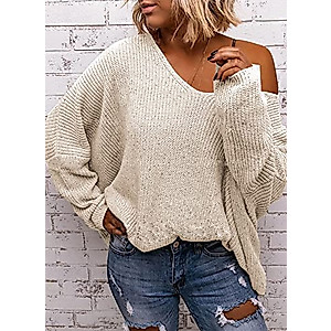 BZB Women's V Neck Long Sleeve Knit Loose Oversized Pullover Sweater Top