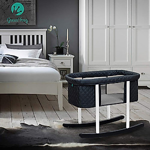 Green Frog Bassinet/Cradle | Gentle Rocking | Mesh Windows | Infant Safe Mattress | Hidden Wheels for Easy Movement | Washable | Lightweight and Transportable (Black Diamond)