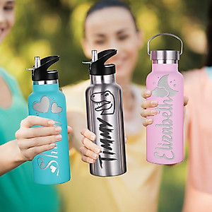 Yananka Personalized Water Bottles with Straw Lid 26 12 oz Custom Stainless Steel Water Bottle Customized with Engraved Name Text Logo for Women Men