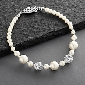 Mariell Pearl Tennis Bracelet for Brides with Austrian Rhinestone Crystal Accents, 7", Bridal & Wedding Jewelry