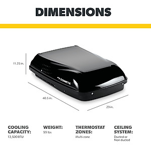Dometic Penguin II Low Profile Rooftop Air Conditioner | 13.5k BTU AC with Ducted and Non Ducted Application | Portable Air Conditioner for RVs, Trailers, and Campers-Black