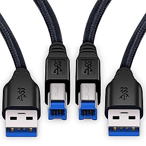 Besgoods USB A to B Cable 6Ft,USB 3.0 A Male to Type B Male Braided Cord Upstream Cable for Printer USB Hub Scanner External Hard Driver-Black,2Pack
