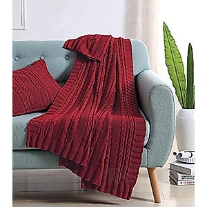 VCNY Home | Dublin Collection | Throw Blanket - 100% Cotton in Cable Knit Weave, Ultra Plush, Luxuriously Warm - for Bed, Couch, or Chair, Throw, Red 50x70