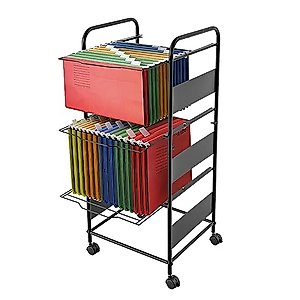 LOHISHILO 3 Tiers Metal Rolling File Carts with Wheels Hanging Files for Letter Size Movable Pull-Out File Folder Rack Drawer File Cabinet for Home, Office, Classrooms, Study Rooms
