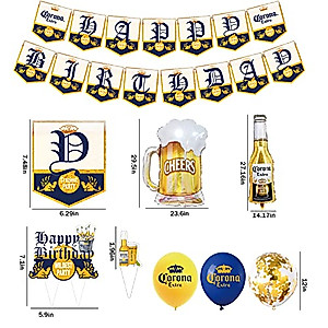 Drivoat 34 Pcs Corona Beer Themed Party, Birthday Party Balloon Decorations, Include Cupcake Decoration , Happy Banner, Aluminum Film latex suit (golden)