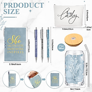 Funnymoom 6 Pcs Boss Day Gift Set Lady Appreciation Day Thank You Gifts for Women Best Boss Ever Gift 17 oz Aesthetic Boho Flower Sign Glass Tumbler Makeup Bag A6 Notepad with 3 Ballpoints, Blue