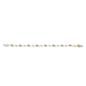 Gem Stone King 925 Sterling Silver Yellow Citrine and Diamond Greek Vine Oval Women's Tennis Bracelet For Women (4.18 Cttw, Gemstone Birthstone, Oval 6X4MM, 7 Inch)