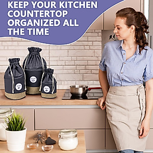 MERAKI HOME Potato Onion Garlic Storage Containers - Farmhouse Kitchen Storage Organization Pots - Sustainable Jute Cotton Vegetable Baskets Bins - Drawstring Holder