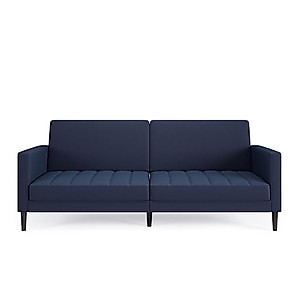 DHP Farnsworth 79 Inch Futon Sofa Bed, Upholstered Couch Sleeper with Tufted Seat, Mid-Century Modern, Navy