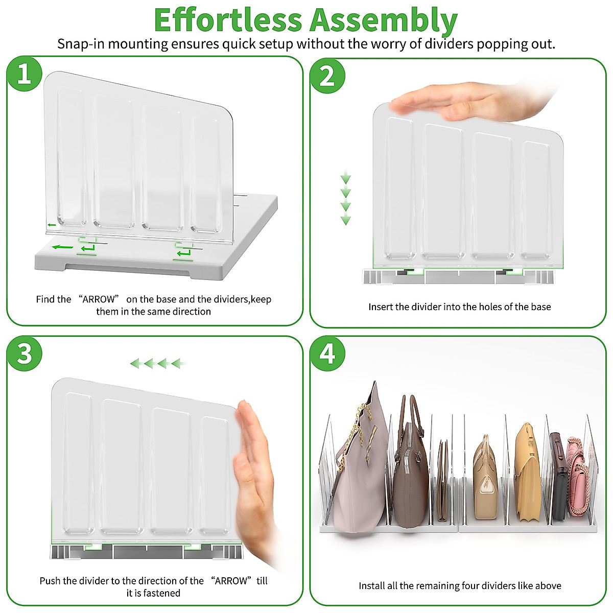 Venuekkuri Adjustable Shelf Dividers for Closet, 2-Pack Purse Organizers for Closet,Clear Frosted Plastic Shelf Dividers, Handbag Separators Storage Organizer,Bookshelf Separator Dividers