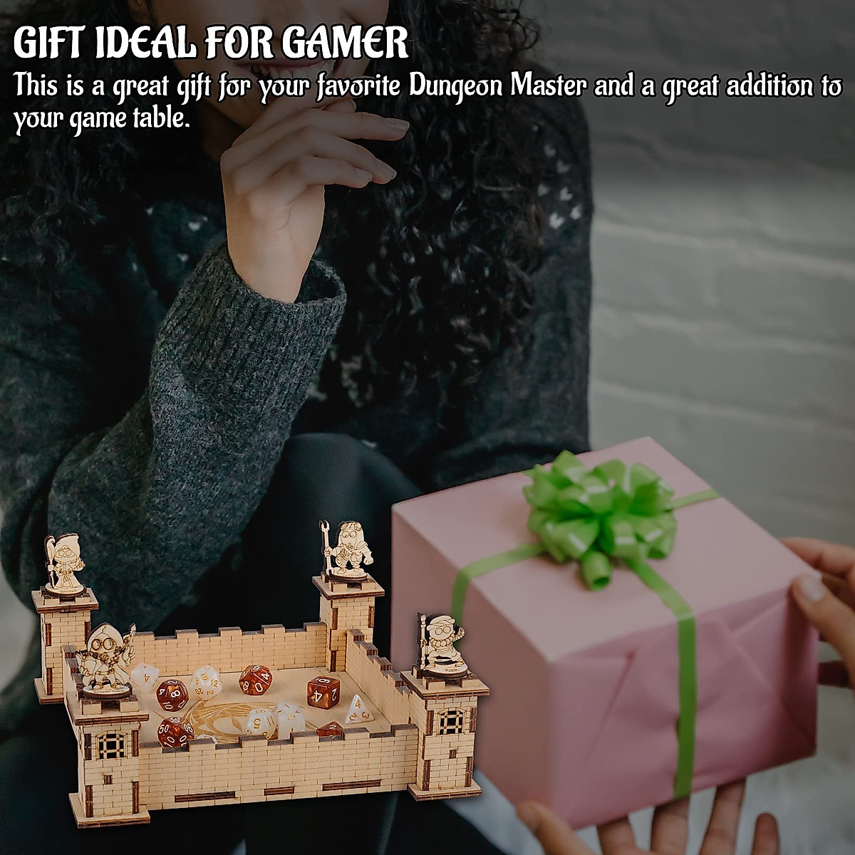 DIY Wood Square Dice Holder Cool 3D Castle Design Carved Dragon Eye - Easy Rolling Dice Tray for DND, RPG and Board Game