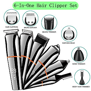 Hair Clippers Kit for Men, Multi-Function 6-in-1 Cordless USB Rechargeable Waterproof Hair Trimmer, Men's Grooming Kit