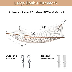 GLOSSDAY 13 FT Rope Hammock, Outdoor Double Hammock for Large Woven, Cotton Rope Hammocks for Outside 2 Person, with Chains, Tree Hooks and Carrying Bag, 450 lbs Weight Capacity