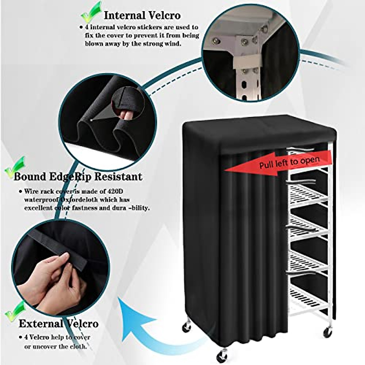 ZOOLYO Shelving Cover Storage Shelf Cover Wire Rack Shelving Cover, Fits Racks 48Wx24Dx72H inch,Fast and Convenient Access to Item (Black,only Cover).