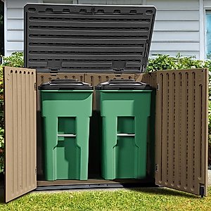 YITAHOME Extra Large Outdoor Horizontal Storage Shed, 4.5x4ft Resin Tool Sheds w/o Shelf, Easy to Assemble Waterproof Storage for Trash Cans, Garden Tools, Lawn Mower, Lockable, Brown