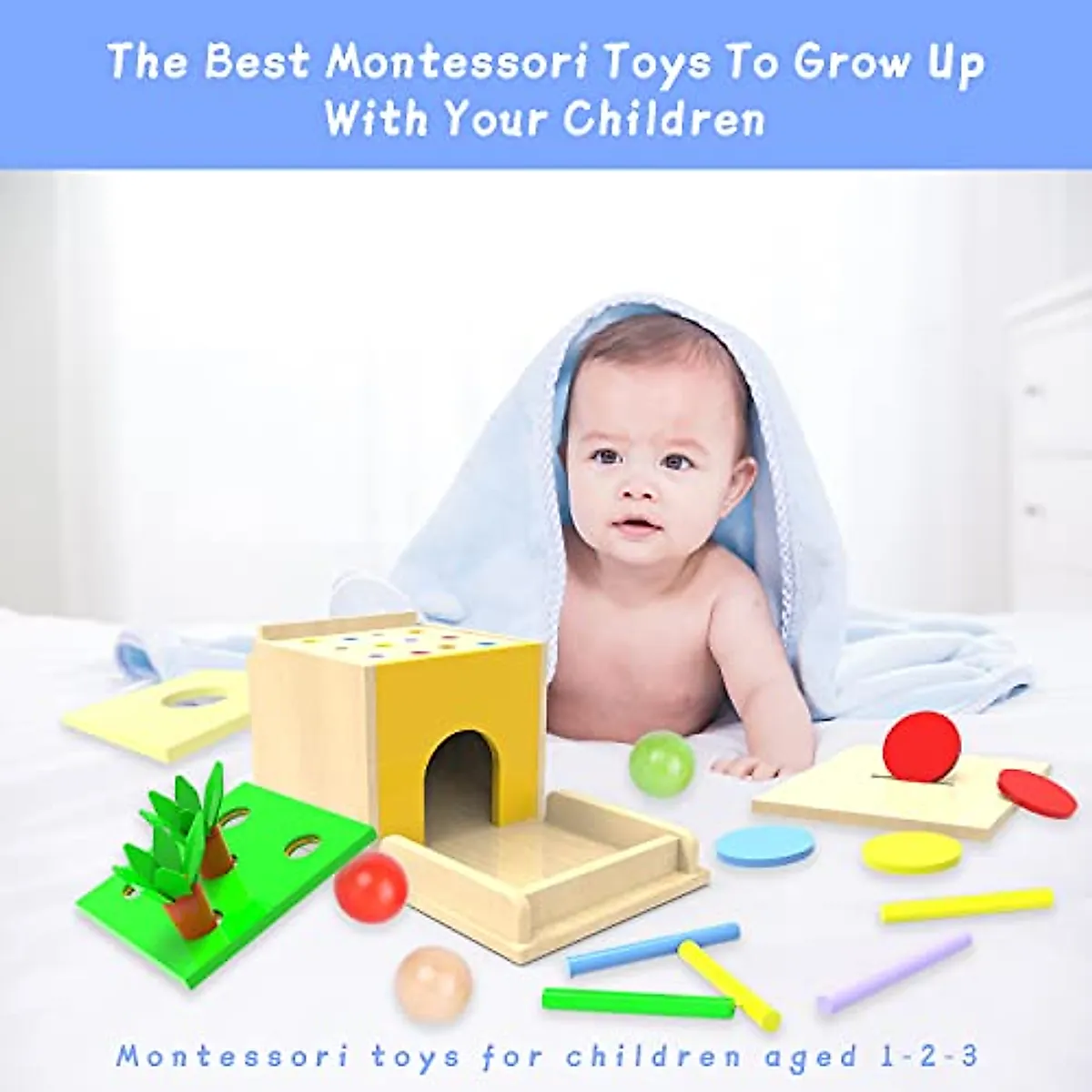 Adena Montessori 5 in 1 Object Permanence Box Toddler Play Kit Toys for 1 Year Old Babies 6-12 Months 2 Year Old