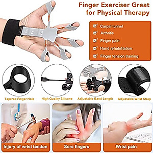 Finger Strengthener, Grip Strength Trainer, Finger Exerciser & Hand Strengthener, Finger Resistance Band for Wrist Physcial Rehabilitation ，Rock climbing training, strength training(Black+Grey)
