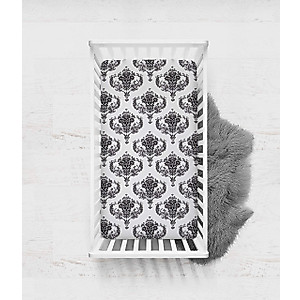 Bacati- Classic Damask White/Black Crib Fitted Sheet