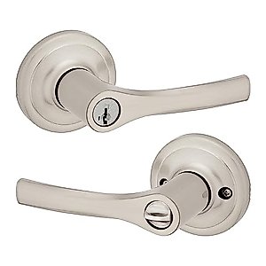 Kwikset Henley Entry Lever Door Lock, Secure Keyed Entrance with Reversible Handle, SmartKey Re-Key Security Technology and Microban Protection in Satin Nickel