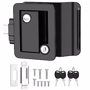 POXURIO RV Door Lock, RV Door Latch Fit 2.75" *3.75" Lock Hole, Camper Door Lock for Travel Trailer, 4 Keys, Cargo Hauler Door Latch Handle Replacement with Double Locking Core for RV, Camper