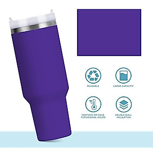 Emelivor Dark Purple 40 oz Tumbler with Lid and Straw Insulated Tumblers with Handle Leak Proof Travel Coffee Mug Water Cup Bottles for Hot and Iced Cold Drinks