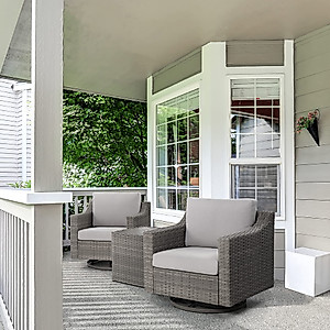 HAPPATIO Patio Chairs Set of 2, 360-Degree Swivel Outdoor Chairs, 3 Piece Wicker Patio Bistro Set with Comfortable Cushions and Sturdy Rattan Table for Yard, Porch, Balcony(Grey)