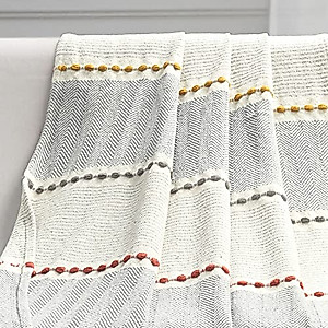 Lush Decor Herringbone Stripe Yarn Dyed Cotton Woven Tassel Throw Blanket, 60" x 50", Yellow & Gray