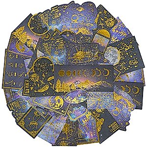 Knaid Celestial Black Gold Foil Stickers Set (60 Pieces) - Decorative Planet Moon Space Galaxy Astronomy Planner Sticker for Scrapbooking Bullet Journaling Junk Journal DIY Art Crafts Album Calendars